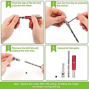 BicycleStore 17PCs Self Centering Drill Bit Set, Hex Shank Self Center Hinge Drill Bits Tool for Woodworking Window Door Hinge with 1 Hex Key, 8 Drill Bits 5/64'' 7/64'' 9/64'' 11/64'' 13/64'' 5