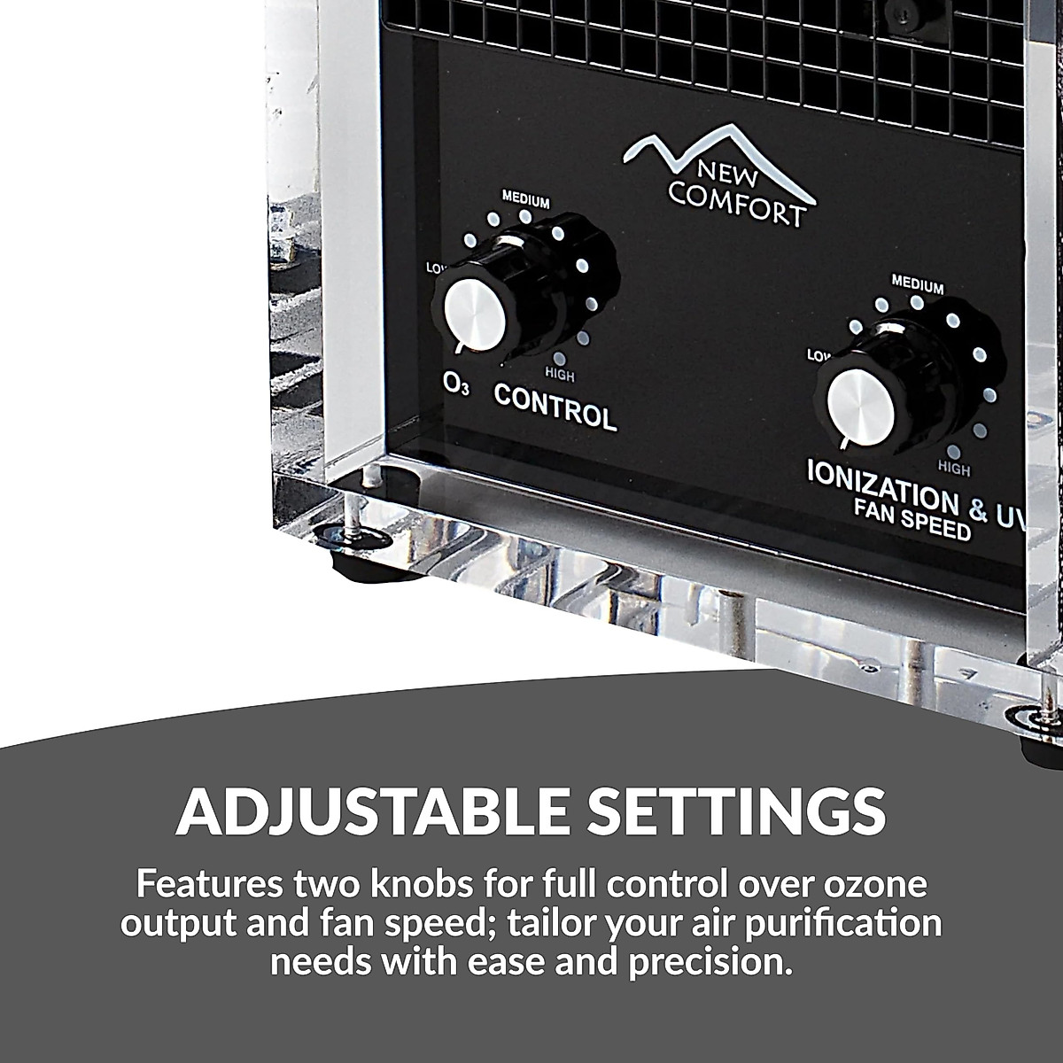 Prolux New Comfort 6 Stage UV, Ozone Generator Air Purifier Cleaner HEPA, Covers 3000 Feet, Acrylic, Home or Commercial Use, Adjustable, Powerful Fan, Portable