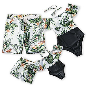 IFFEI Mommy and Me Swimsuits One Piece Monokini Bathing Suits Floral Printed Family Matching Swimwear Women: M