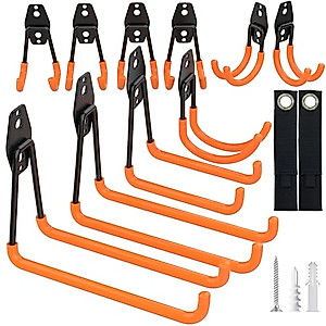 Kitmiido 12 Pack Garage Hooks,Heavy Duty Steel Wall Mounted Organiser,Anti-Slip Storage Hook for Organising Bike, Ladder, Garden Tools, Ropes, Cables（Orange）
