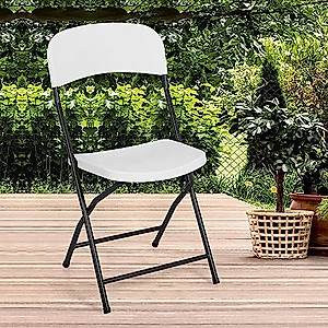 PayLessHere Folding Chairs Set of 2 Outdoor Plastic Chairs Portable Foldable Metal Folding Chairs with Metal Frame HDPE Backrest and Seat Cushion 265 LBS Capacity for Indoor Outdoor Use, White