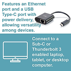 C2G 29749 USB C Adapter and Ethernet Adapter with Power, Black