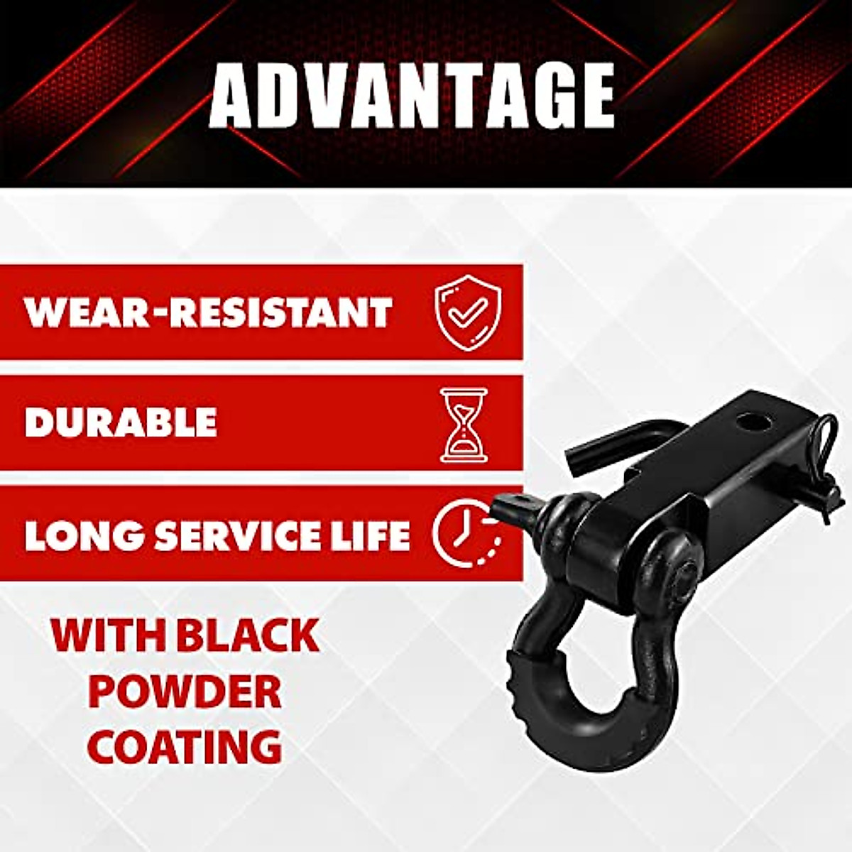 YIYITOOLS 2" Tow Hitch Receiver with 5/8" Screw Pin,3/4 Shackle,45000Lbs Break Strength Heavy Duty Receiver Kit Fit for Vehicle Recovery Off-Road