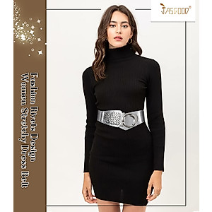 JASGOOD Women's Fashion Vintage Wide Elastic Waist Belt with Rivets Studs, E-Grey, Fit Waist 34"-40"