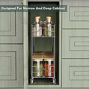 LYNNON 2 Tier Pull Out Cabinet Organizer Heavy Duty Pull Out Cabinet Drawer Sliding Cabinet Organizer Pull Out Shelves for Pantry, Kitchen, Bathroom,(7''Wx21''Dx17.3''H) - Chrome