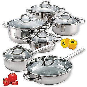 Cook N Home Kitchen Cookware Sets, 12-Piece Basic Stainless Steel Pots and Pans, Silver