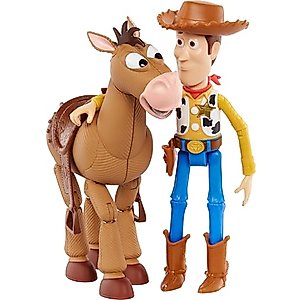 Mattel Disney Pixar Toy Story 4 Movie Set of 2 Action Figures, Collectible Pack Includes with Woody with Removable Hat & Rideable Bullseye