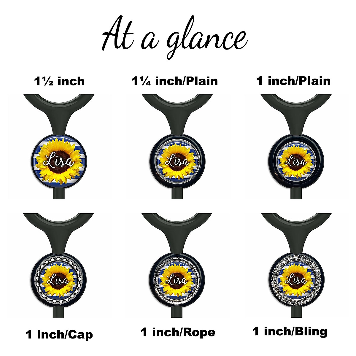 Navy Stripes Sunflower Tube Stethoscope Tag - Adjustable Steth Tag Id Personalized with Name Monogram Occupation Title - Floral Nurse Identification