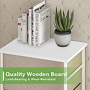 JSungo Dresser Storage Tower with 4 Drawers, Fabric Organizer Unit with Wooden Top for Bedroom, Living Room, Closets, 4 Tier Fabric Shelf with Steel Frame and Handles for Printer, Beige