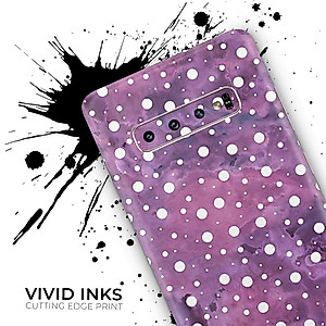 DesignSkinz White Polka Dots Over Purple Pink Paint Mix Protective Vinyl Decal Wrap Skin Cover Compatible with The Samsung Galaxy S20 (Screen Trim & Back Glass Skin)