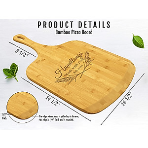 Personalized Bamboo Pizza Board with Handle Customized Wood Serving Cutting Pizza Board with Engraved Custom Name Monogram – Wedding, Anniversary, Housewarming, Birthday, Mom, Dad Gift