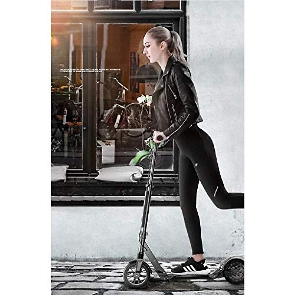 Kick Scooter Folding Adult Kick Scooter with Disc Handbrake, Big Wheels Dual Suspension Commuter Scooter for Teens Young Women Men, Black, Load 150kg(330lbs) (Color : Black)