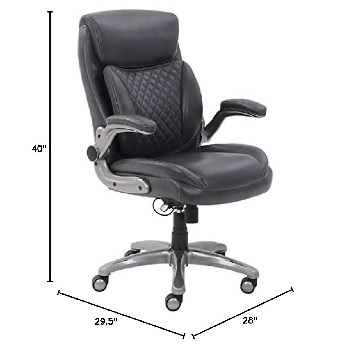 AmazonCommercial Ergonomic Executive Office Desk Chair with Flip-up Armrests, Adjustable Height, Tilt and Lumbar Support, 29.5"D x 28"W x 43"H, Grey Bonded Leather