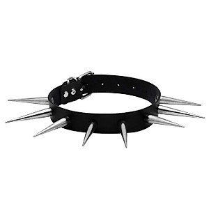 Manfnee 1PCS Punk Gothic Collar PU Leather Spike Studded Vintage Choker Necklace for Men Women Black
