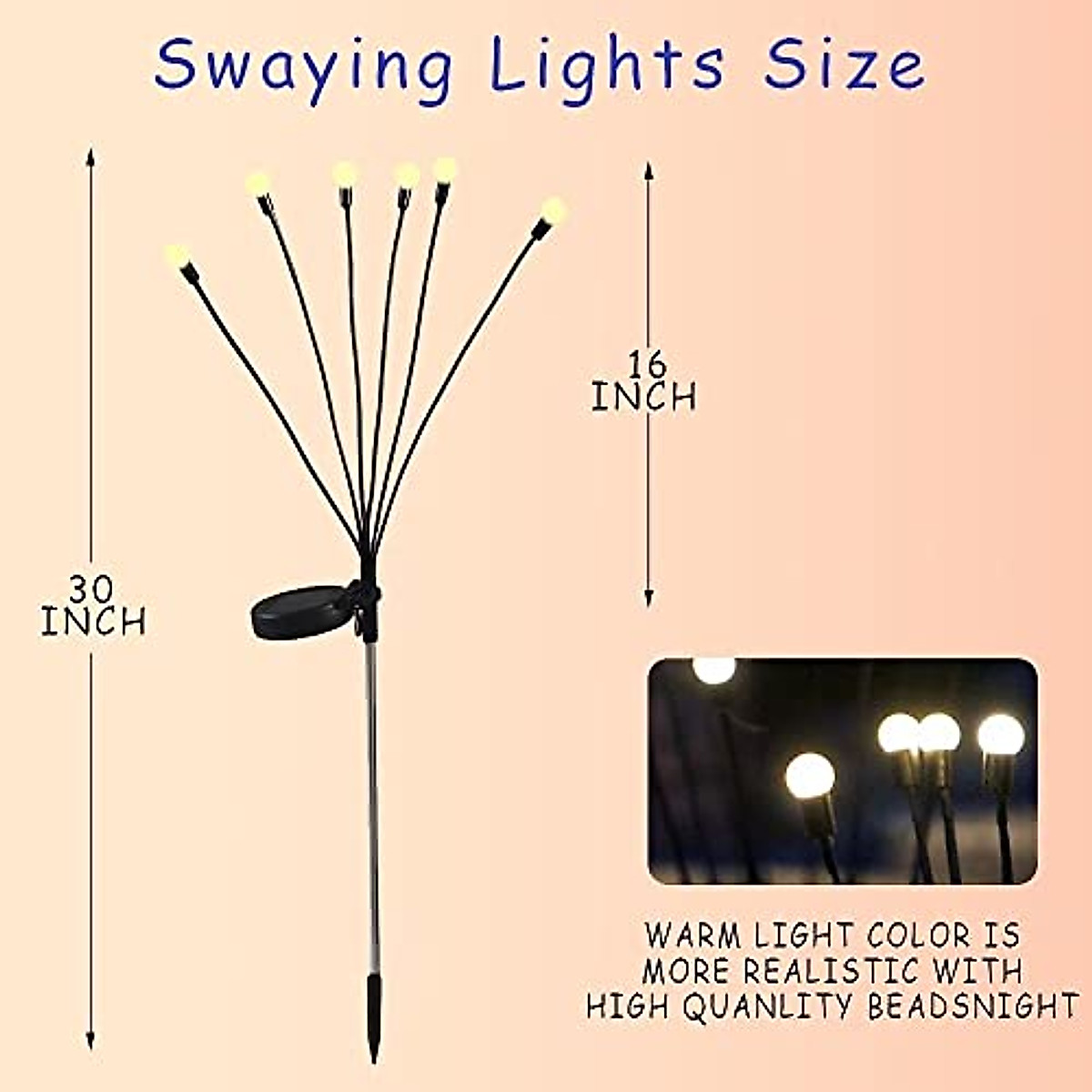 MIXATREY Solar Garden Lights Yard Decorations Outdoor Firefly Lights Waterproof New Upgraded Swaying Light 6&10 Bulbs Yard Patio Pathway High Flexibility Iron Wire Warm White(4 Pack)