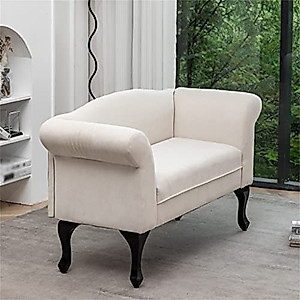 LJMXG Couch Lounge Bed with Wooden Legs, Upholstered Linen Fabric Loveseat Sofa & Armrest Chair for Bedroom