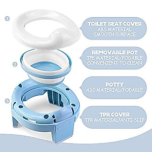 3-in-1 Go Portable Toddler Potty Seat for Travel, Folding Potty Training Toilet Chair with Travel Bag, Lightweight Potty Trainer for Travel Home Car Camping Use for Kids Baby