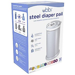 Ubbi Steel Diaper Pail, Odor Locking, No Special Bag Required, Award-Winning, Registry Must-Have, Gray