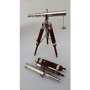 Vintage Brass Nickle Telescope on Tripod Stand/Chrome Desktop Telescope for Home Decor & Table Accessory Nautical Spyglass Telescope for Navy and Outdoor Adventures