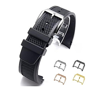 INEOUT 22mm Black Curved End Soft Silicone Rubber Watch Band Compatible With IWC PORTUGIESER YACHT CLUB CHRONOGRAPH IW390502 IW390209 Watch Strap (Color : Black black buckle, Size : 22mm)