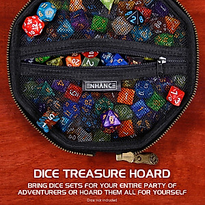 ENHANCE DnD Dice Tray and Dice Case - DnD Dice Holder for up to 150 D&D Dice with Rugged Hard Shell Exterior and Protective Soft Interior - Dice Rolling Tray Perfect for Game Night (Black)