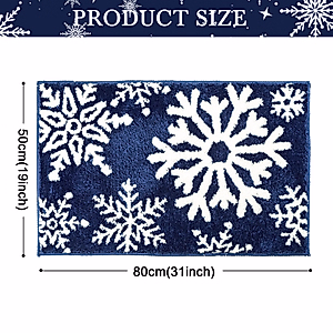 Lindameler Christmas Bathroom Rugs Winter Red Snowflake Christmas Bath Mat for Bathroom Extra Soft Absorbent Washable Non Slip Shower Mat Cute Lovely Christmas Holiday Rugs 20''x32'' (Blue,20''x32'')