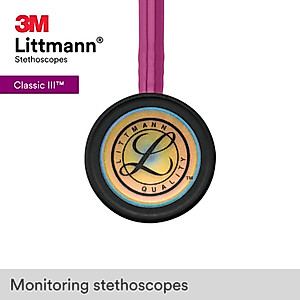 3M 5806 Littmann Classic III Rainbow-Finish Monitoring Stethoscope with Black Identification Tag, 27" Raspberry Tube