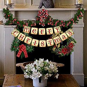 FECEDY Red MERRY CHRISTMAS Hanging Banner for Christmas Party Decorations