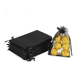 Hopttreely 100PCS 4x6 (10x15cm) Sheer Drawstring Gift Bags, Black Organza Wedding Party Favor Pouches Jewelry Christmas Festival Gift Bags