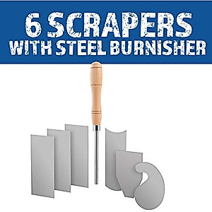 Fulton Scraper Burnisher with 6 Piece Multi-Shaped Scraper Set 3 Rectangle 1 Beveled 1 Curved (Convex and Concave) and 1 Gooseneck Scraper