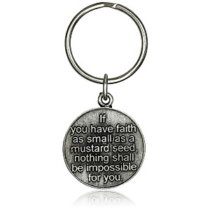 Genuine Mustard Seed Pewter Keychain with Faith All Things are Possible