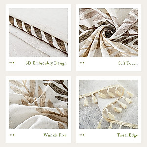 QIANQUHUI Embroidered Tablecloth for Dining Table,Dust Proof Spillproof Soil Resistant Cotton Linen Rectangle Table Cloths (Coffee Wheat, Rectangle/Oblong, 55'x86'', 6-8 Seats)