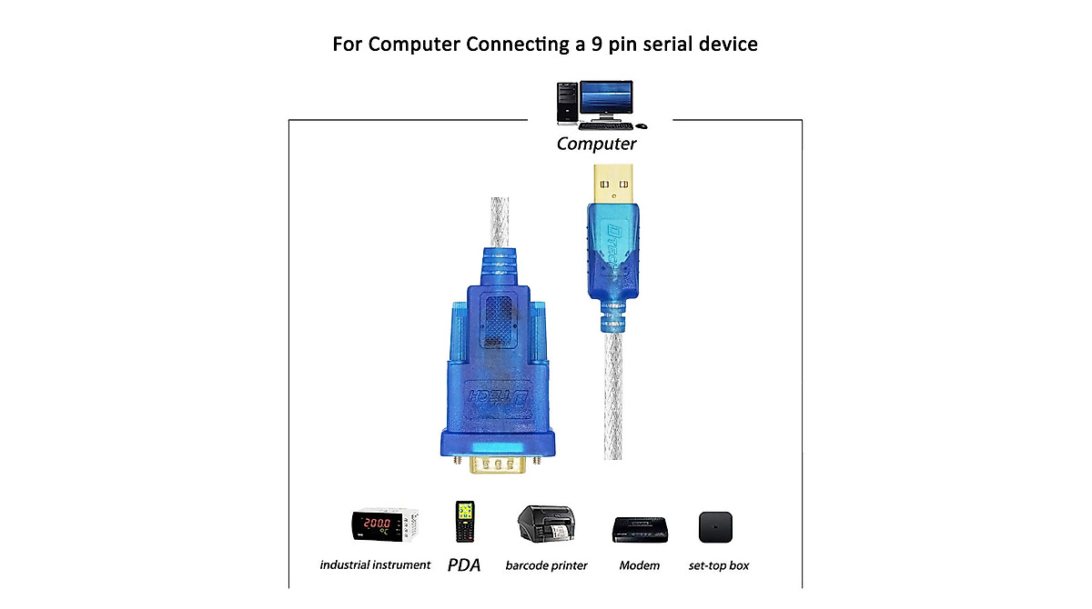 DTech USB to Serial Adapter - FTDI Chip, 1.5 Feet