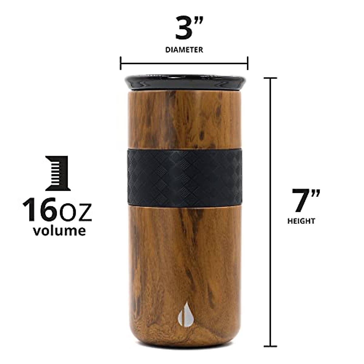 Elemental Artisan Insulated Tumbler, Triple Wall Coffee Travel Mug, Reusable Stainless Steel Coffee Tumbler with Ceramic Lid, Thermal Coffee Cups for Hot (6 Hrs) & Cold (18 Hrs), 16oz - Teak Wood