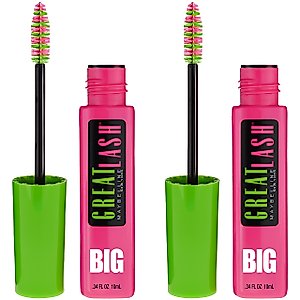 Maybelline New York Great Lash BIG Washable Mascara Dual Pack, Brownish Black, 0.68 fl oz, 2 Count