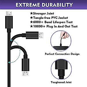 Micro USB Cable, [10Ft 2Pack]Extra Long Fast Charger Cord for Galaxy S7 Edge, High Speed Durable USB Charging Cable for Android Phone, Samsung J7/S6 Edge/S5/Note 5/LG Stylo 3/K30, for PS4/Camera,Black
