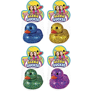 JA-RU Giant Glitter Rubber Ducks (4 Rubber Duckies Assorted) Baby Bath Toys & Pool Beach Essentials. Stress Relief Sensory Play Fidget Toy. Bulk Pinata Filler Stocking Stuffer. 4343-4s