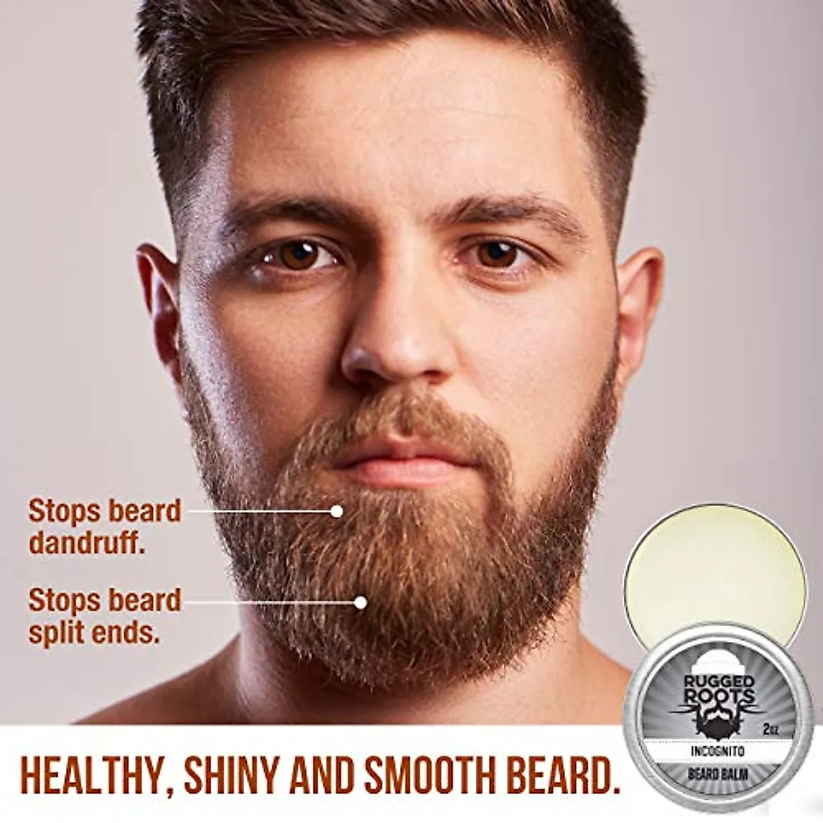 Beard Balm for Men by Rugged Roots - Hair Nourishing Beard Balm with Incognito(Unscented) for Healthy Beards - Encourage Strong Beard Growth and Strengthen Hair Unique Stocking Stuffer for Men