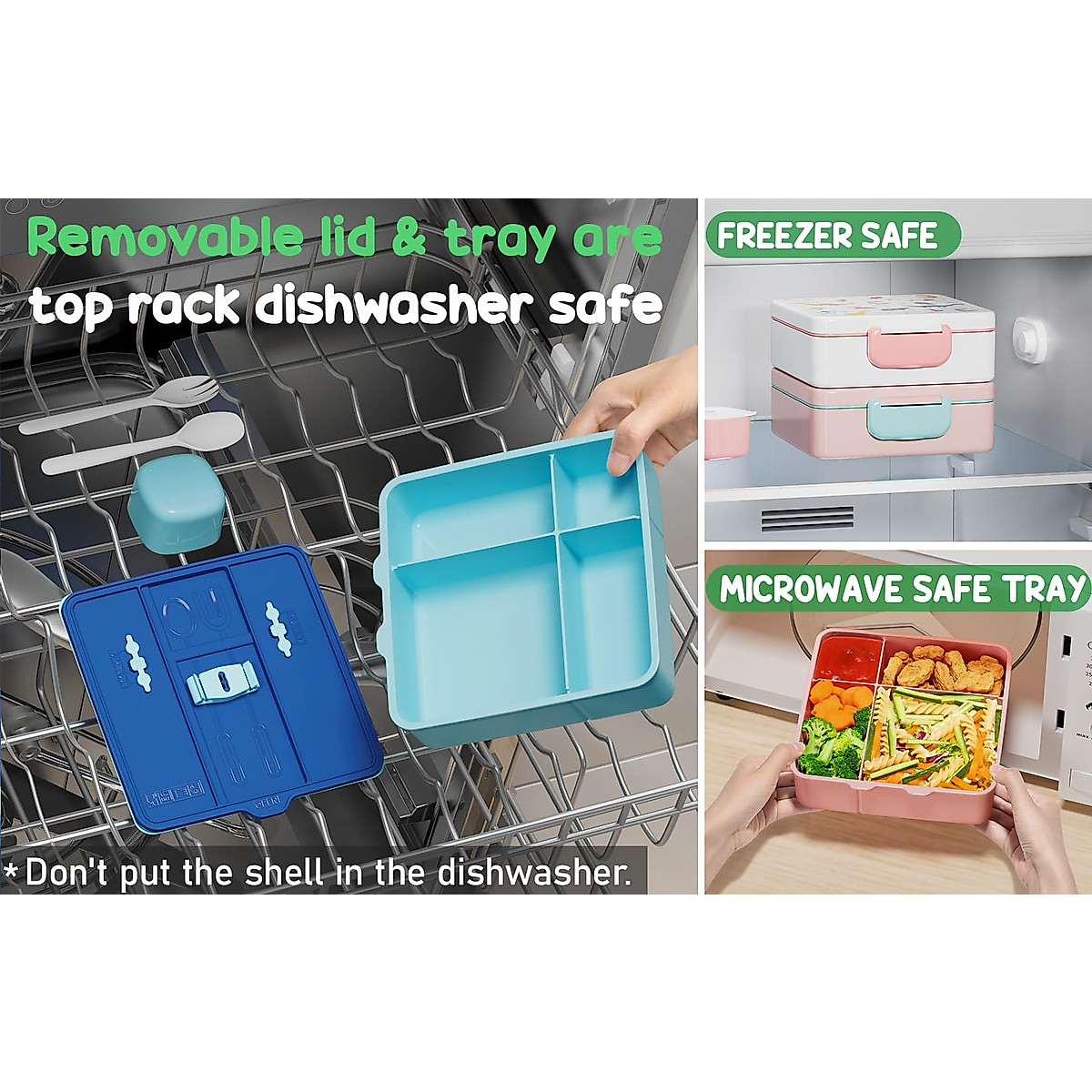 Fimibuke Bento Lunch Box for Kids, Leak Proof Toddler Bento Box with 4 Compartments BPA Free Dishwasher Safe Lunch Container with Utensils, Ideal Portion Sizes for Ages 3-12 Girls Boys for School