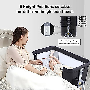 Uuoeebb 4 in 1 Baby Bassinet Bedside Sleeper, Portable Baby Bassinet with Wheels, Baby Crib with Changing Station, Mattress Included and Storage, Foldable Travel Bassinet for Baby/Infant/Newborn-Black