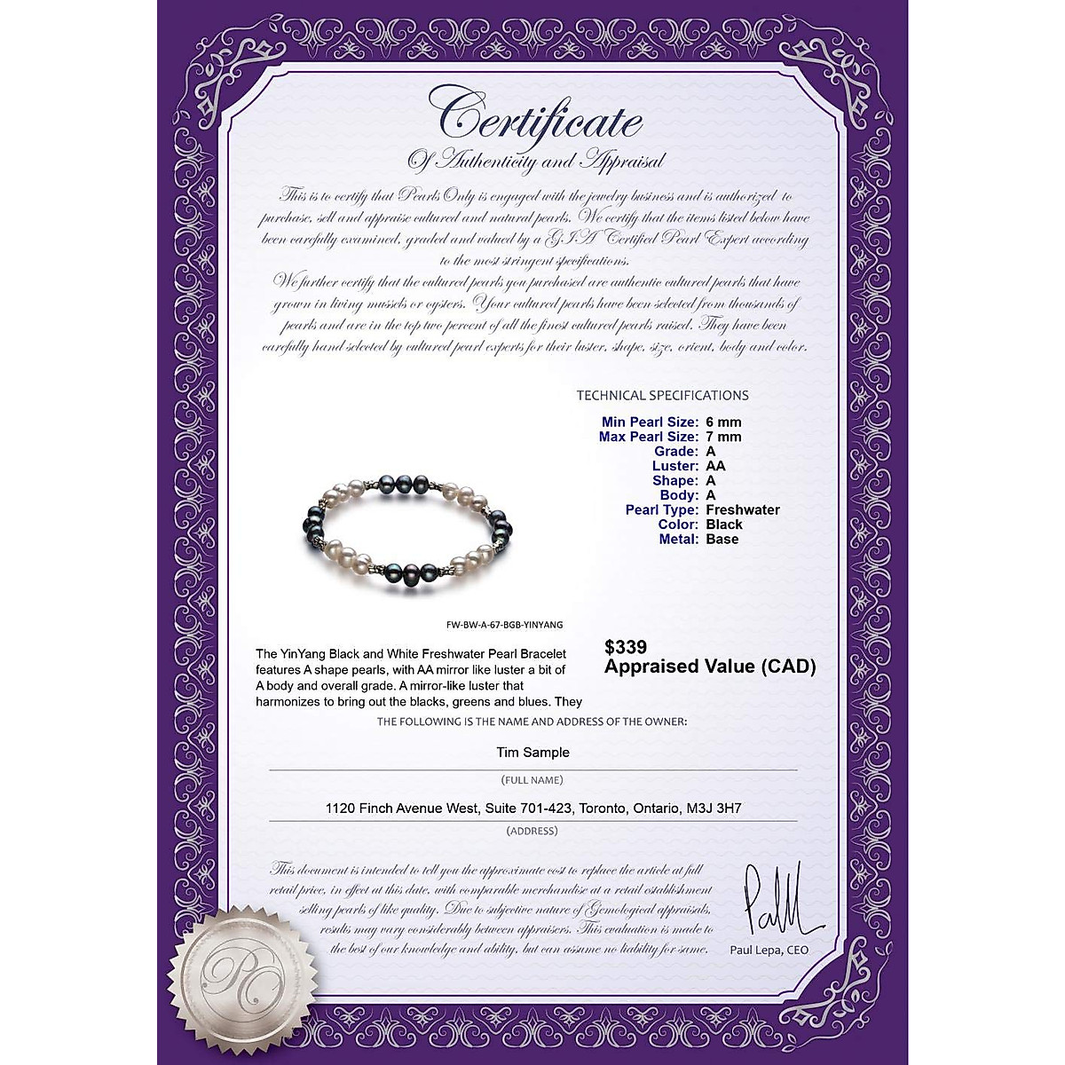 YinYang Black and White 6-7mm A Quality Freshwater Cultured Pearl Bracelet for Women