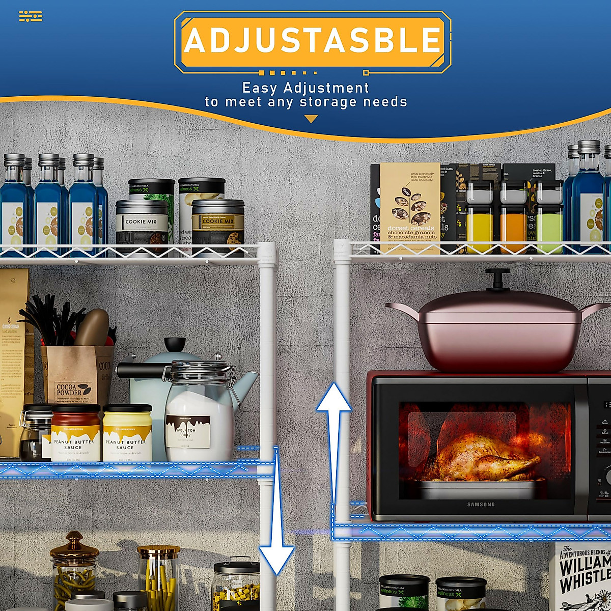 pouseayar Kitchen Shelves Organizer, 6 Tier 2100LBS Metal Wire Shelving Rack w/Innovative Side Mesh, Heavy Duty Adjustable Shelving Units and Storage for Home Office Garage, 87.5" H x 48" W x 18" D