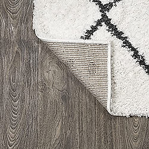 JONATHAN Y MOH410A-8 Cami Moroccan Style Diamond Shag Indoor Area-Rug Bohemian Contemporary Geometric Easy-Cleaning Bedroom Kitchen Living Room Non Shedding, 8 X 10, White/Black