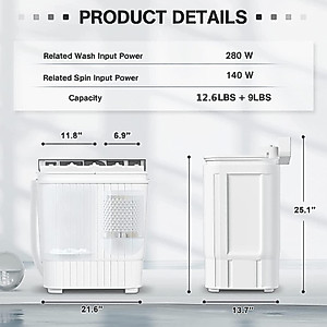 Bonusall Portable Washing Machine Compact, Small Clothes Washing Machine, 14.5 lbs Mini Washer and Dryer Combo, Twin Tub Compact Washer Machine with Spin Dryer, Built-in Gravity Drain for Apartments, Dorms, Camping, RV (Blue)