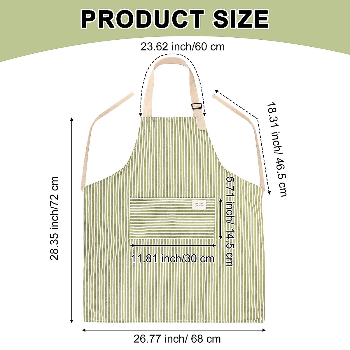 Janmercy 24 Pcs Aprons for Women Men with 2 Pockets Linen Cooking Kitchen Apron Adjustable Bib Chef Apron Bulk Aprons Unisex (Brown/Green Stripes)