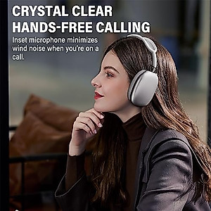 Peakfun Pro Wireless Bluetooth Headphones Active Noise Cancelling Over-Ear Headphones with Microphones, 42 Hours Playtime, HiFi Audio Adjustable Headphones for iPhone/Android/Samsung - Silver