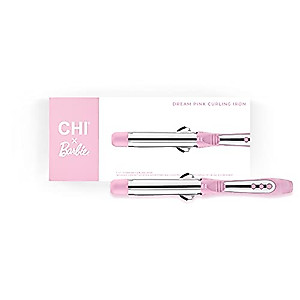 CHI x Barbie Dream Pink Curling Iron, Hair Curler Creates Shiny, Frizz-Free, & Healthy Hair, Includes Compact Mirror & Carrying Bag, 1.25"" Barrel