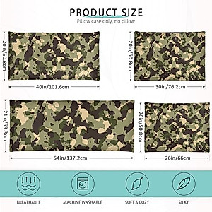 Camo Pillowcase for Hair and Skin Body Pillow Cover Long Body Pillow Case Cover 20"X 54" Super Soft Pillow Case with Zipper for Women Men