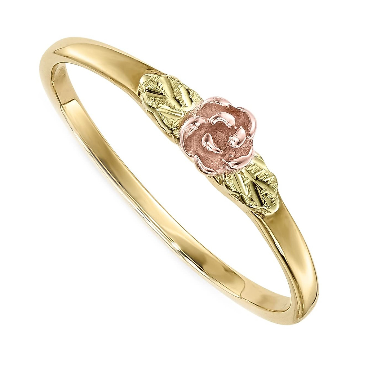Blooms Rose Flower Petite Ring, 10k Yellow Gold, 12k Green and Rose Black Hills Gold Size 6.75