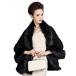 ELFJOY Bridal Faux Fur Shawl Black Fur Coat Women Luxury Faux Fur Wrap for Evening Dresses Winter Cashmere Fur Cape for Wedding Evening Party